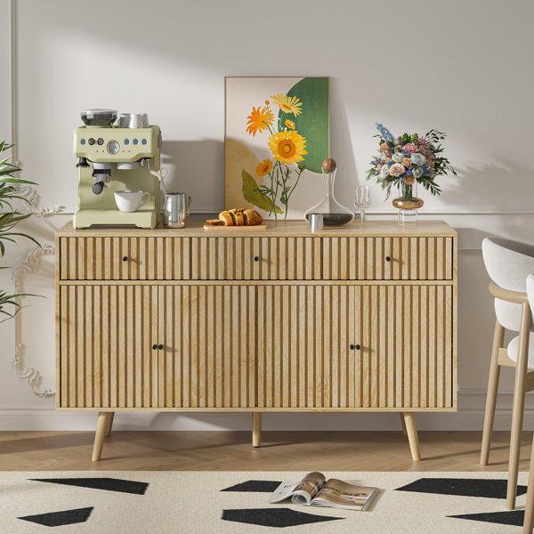 George Oliver Lorriann 55.11'' Sideboard with 3 Drawers and 4 Doors, Mid-Century Modern Fluted ...